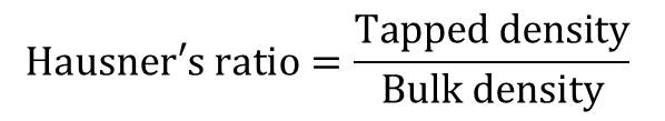 D) Hausner's Ratio: It indicates the flow property of the powder. The ...